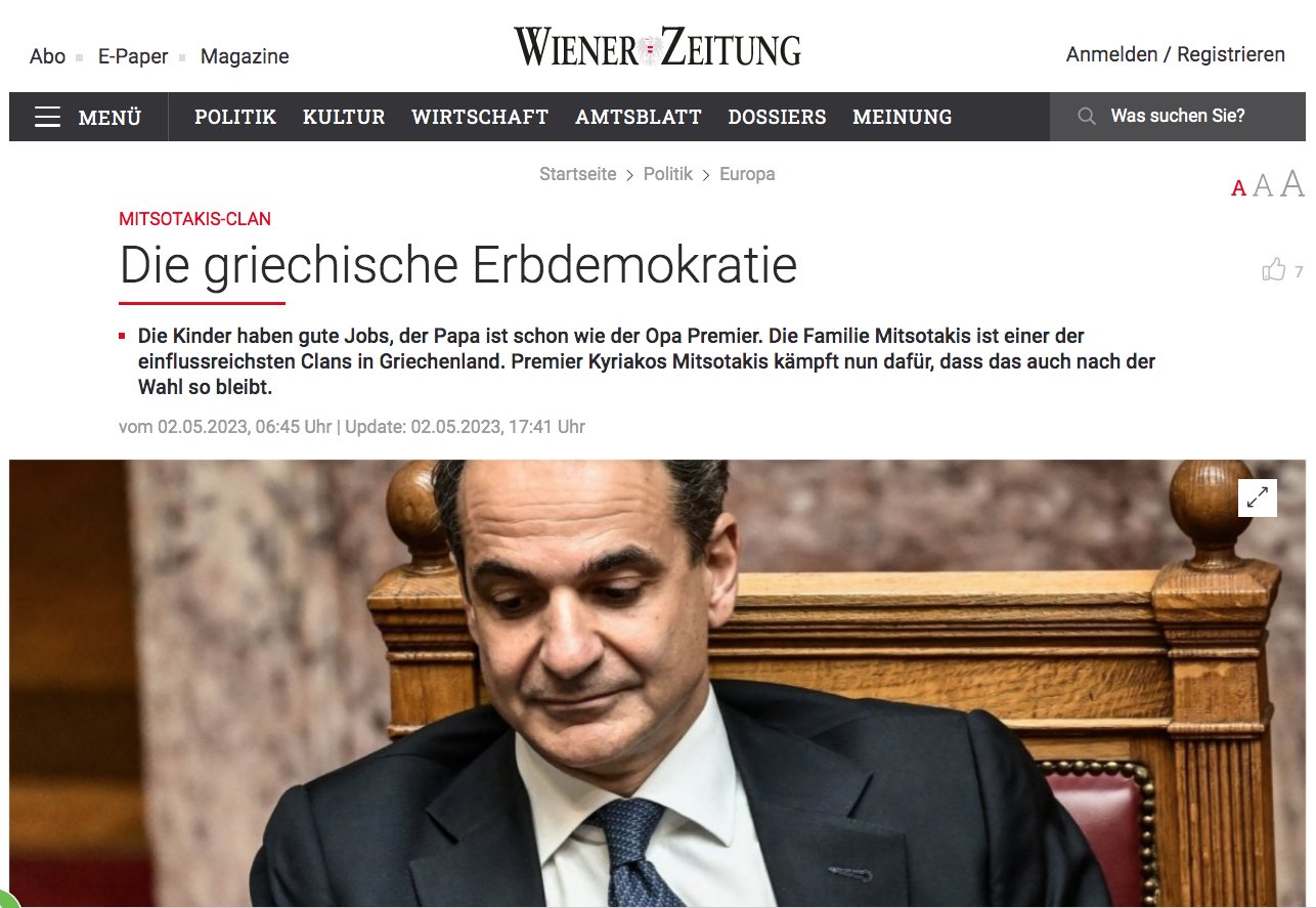 ΣΤΗΝ ΑΥΣΤΡΙΑΚΗ Wiener Zeitung! ΑΡΘΡΟ-ΒΟΜΒΑ για την «φατρία Μητσοτάκη ...
